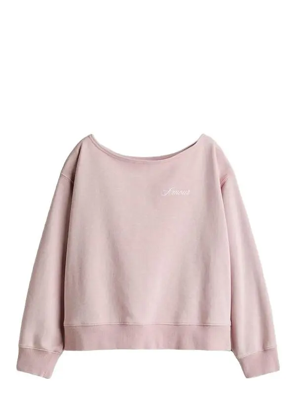 H&m Oversized Off-the-shoulder Sweatshirt With Embroidered Motif - Light Dusty Pink/amour