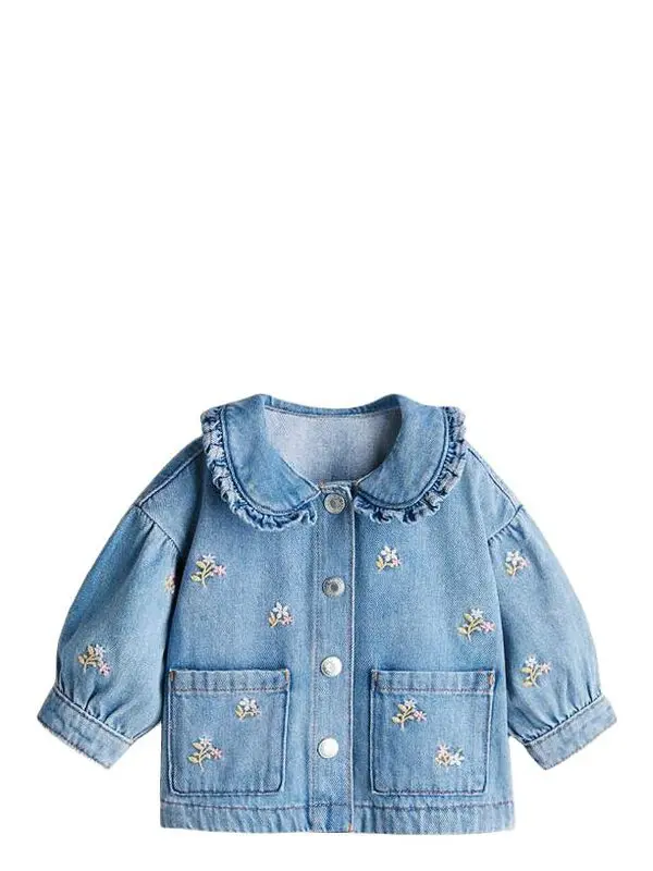 H&m Embroidered Detail Denim Jacket - Denim Blue/floral