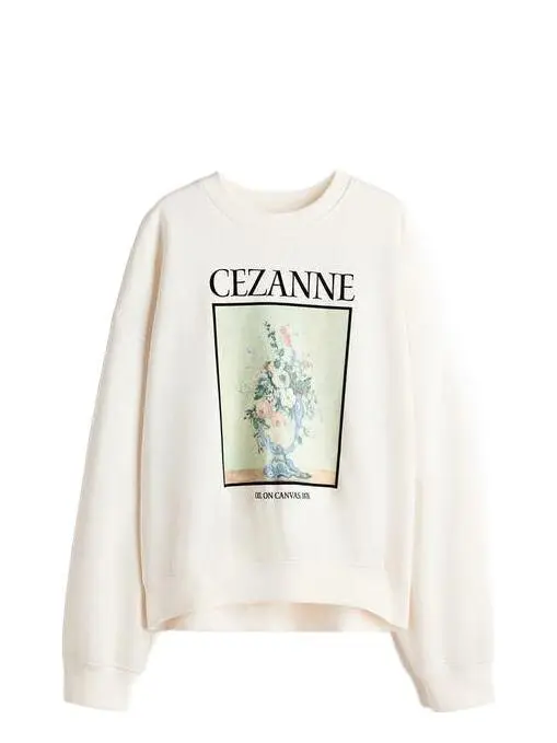 H&m Oversized Printed Sweatshirt - Light Beige/cezanne