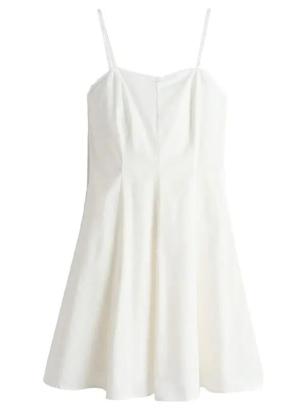 H&m Flared-skirt Sweetheart Neckline Poplin Dress - Ivory
