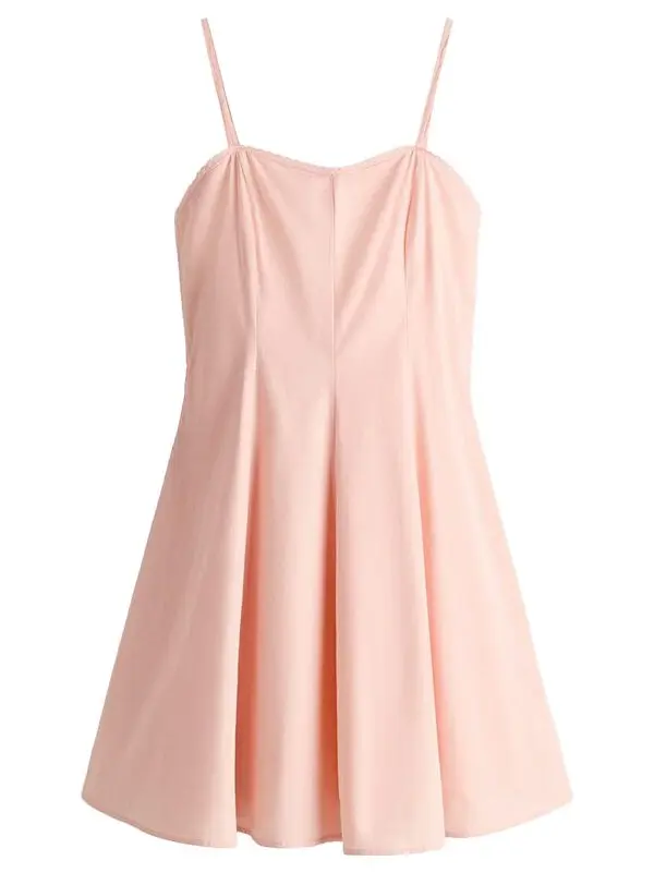 H&m Flared-skirt Sweetheart Neckline Poplin Dress - Light Pink