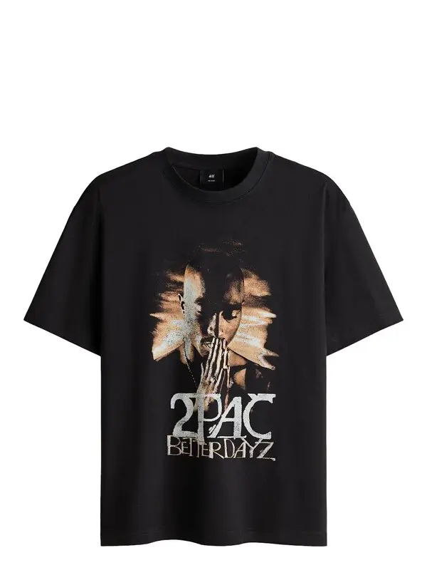 H&m Loose Fit T-shirt - Black/2pac