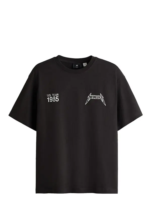 H&m Loose Fit T-shirt - Black/metallica