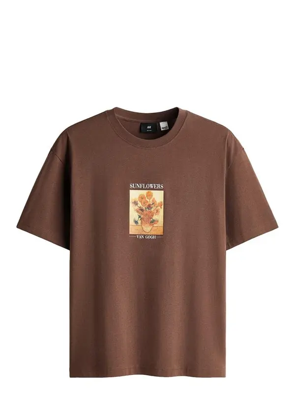 H&m Loose Fit T-shirt - Brown/van Gogh