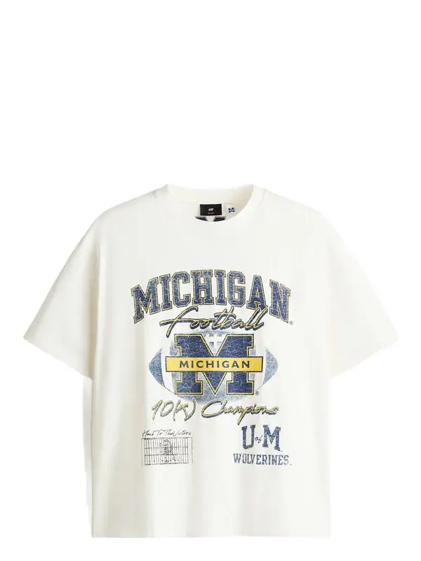H&m Loose Fit T-shirt - White/university Of Michigan