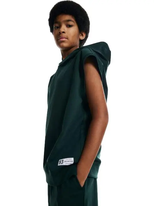 H&m Sleeveless Sports Hoodie And Shorts Set - Dark Green
