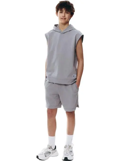 H&m Sleeveless Sports Hoodie And Shorts Set - Light Gray