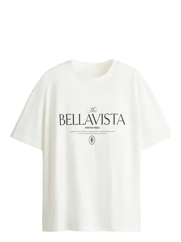 H&m Oversized Cotton Jersey T-shirt With Dropped Shoulders - White/bellavista