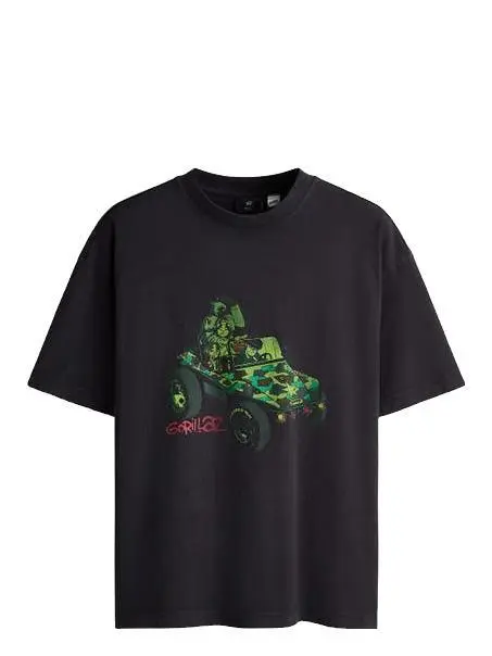 H&m Oversized Fit T-shirt - Black/gorillaz