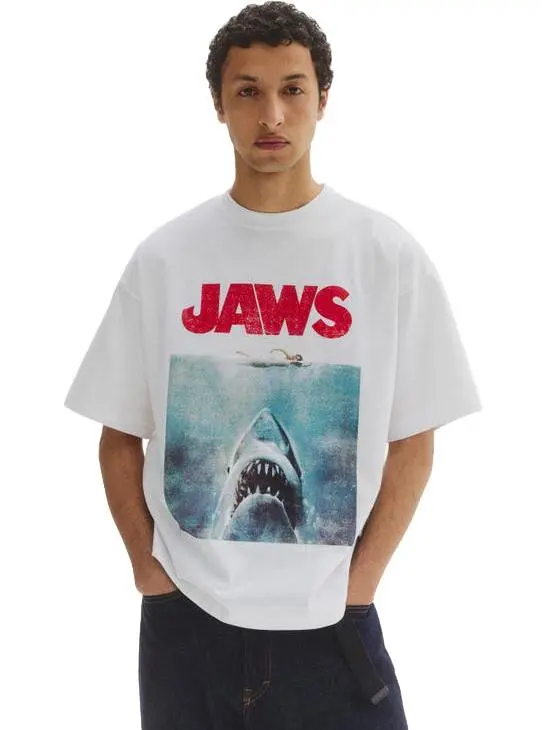 H&M Oversized Fit T-shirt - White/jaws