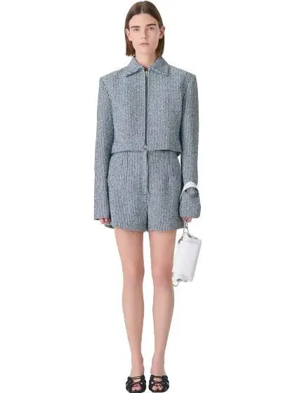 IRO PARIS Paige Cropped Zip Jacket - Sky Blue/black/white