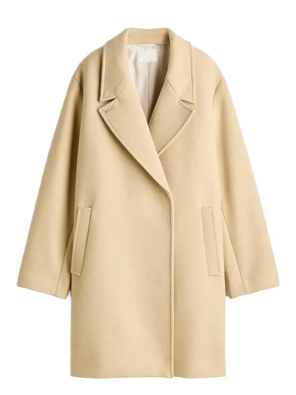 H&m Oversized Wool-blend Coat With Notched Lapels - Light Yellow
