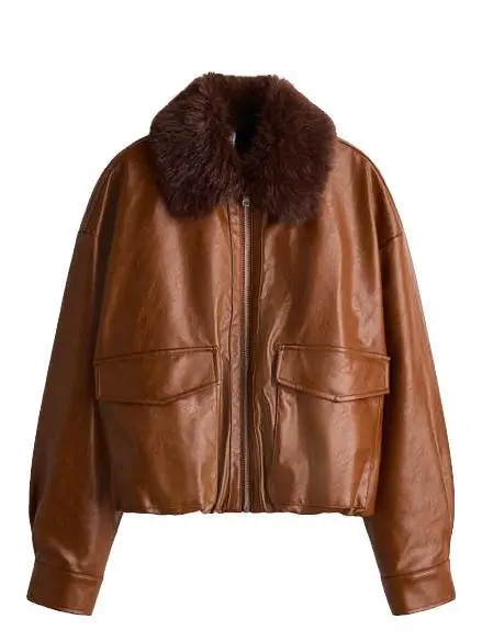 H&m Fluffy Collared Jacket - Brown