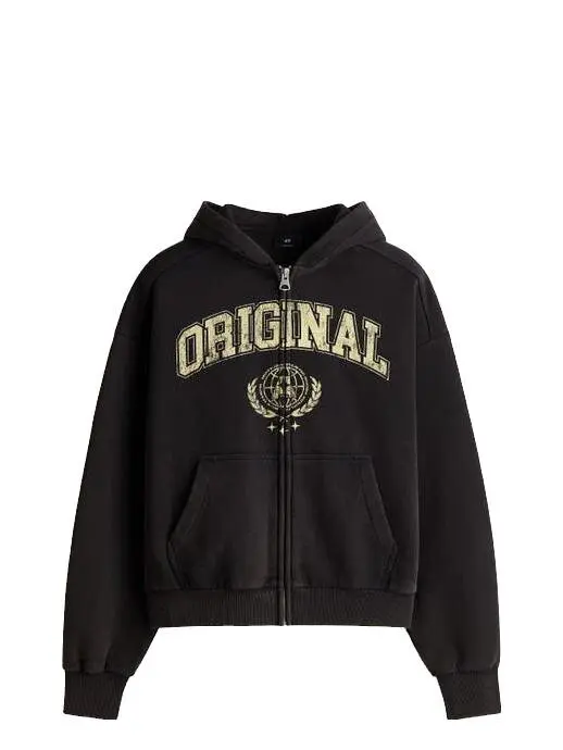 H&m Oversized Fit Printed Zip-through Hoodie - Black/original