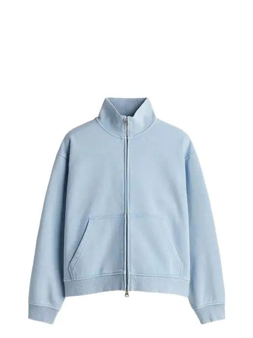 H&m Boxy Zip-through Sweatshirt With Stand Collar - Light Blue