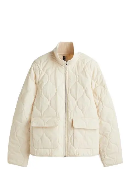 H&m Oversized Quilted Jacket With Stand Collar - Cream