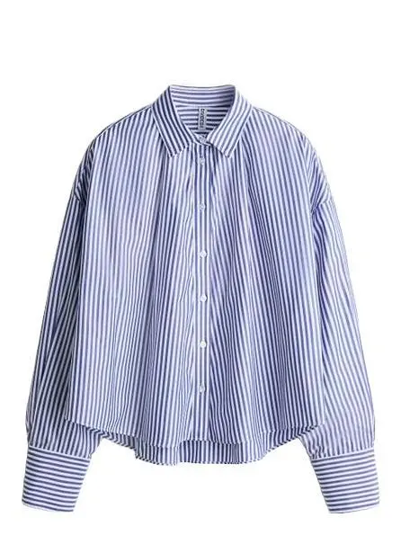 H&m Loose-fit Shirt With Classic Collar - Blue/white Striped