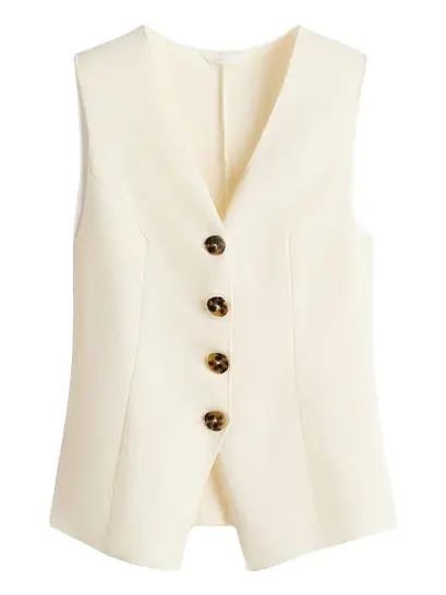 H&m Fitted Jersey Waistcoat With V-neckline - Cream