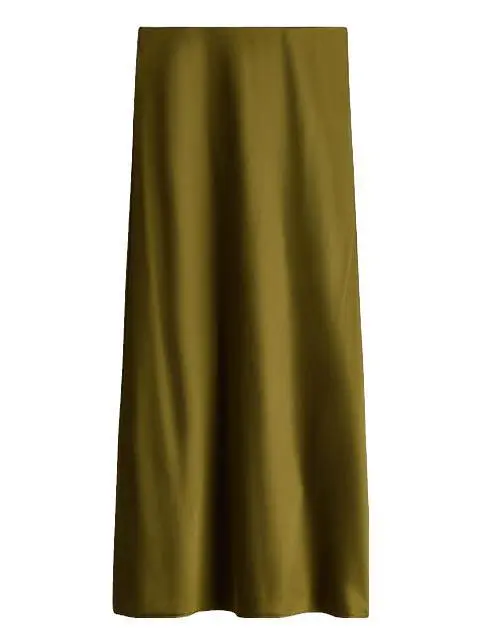 H&m Midi Skirt In Draping Weave - Olive Green