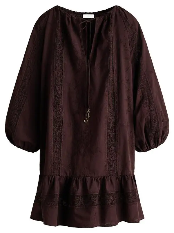 H&m Lace-inset Tunic Dress - Dark Brown