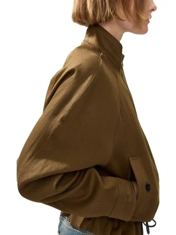 H&m Oversized Linen-blend Jacket With Stand Collar And Drawstring Hem - Dark Beige