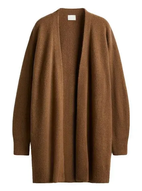 H&m Long Cardigan In Fine Knit Wool Blend - Brown