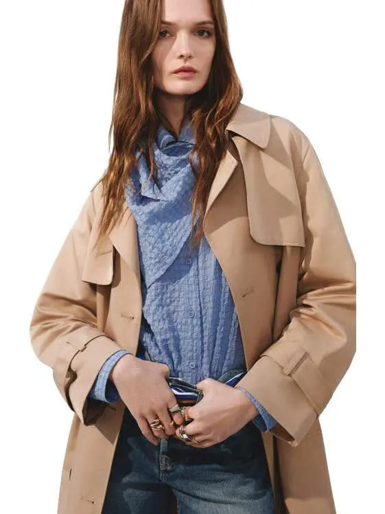 H&m Seersucker Shirt With Triangle Scarf - Light Blue/checked