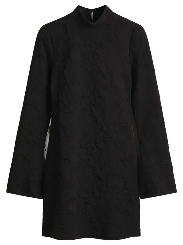 H&m Open-back Turtleneck Jacquard Mini Dress - Black