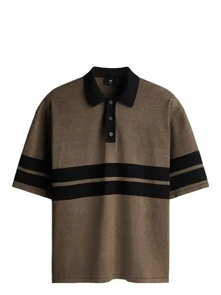 H&m Loose Fit Knitted Polo Shirt - Dark Taupe/black