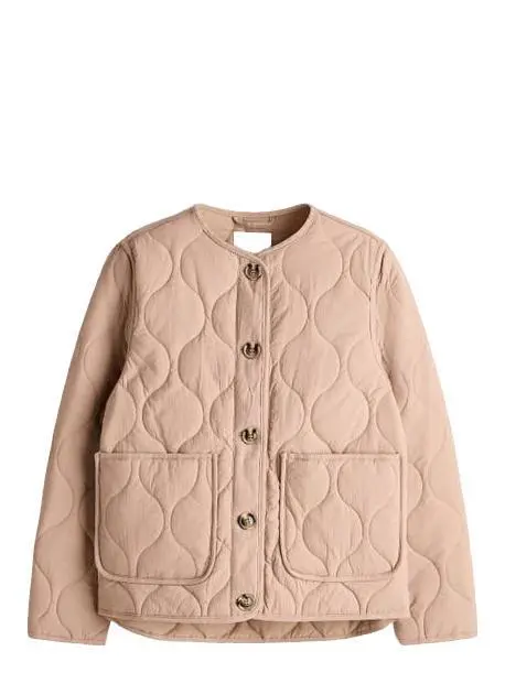 H&m Quilted Jacket With Grosgrain Binding - Beige