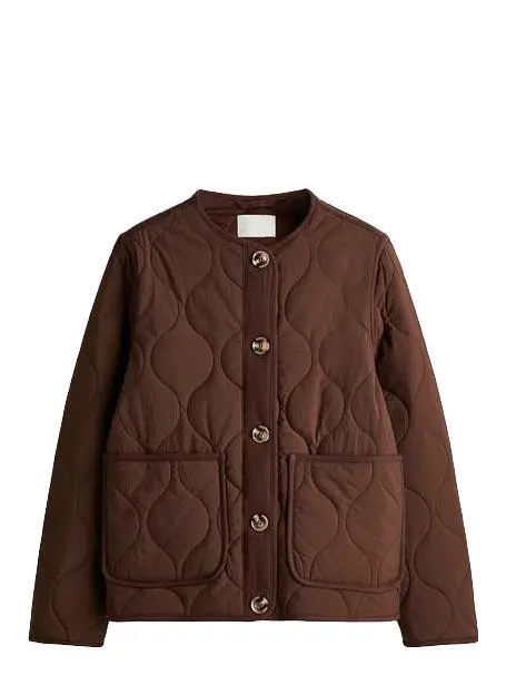 H&m Quilted Jacket With Grosgrain Binding - Dark Brown