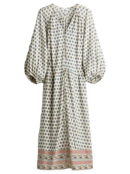 H&m Long Oversized Tunic Dress - Light Beige/patterned