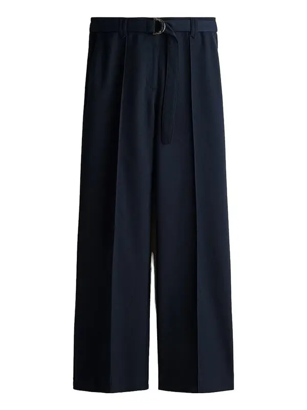 H&m Flared Belted Trousers - Navy Blue