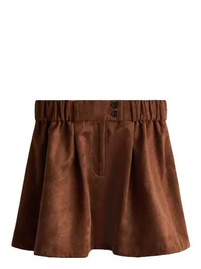 H&m Flared Mini Skirt With Button Detail And Gathered Waist - Brown