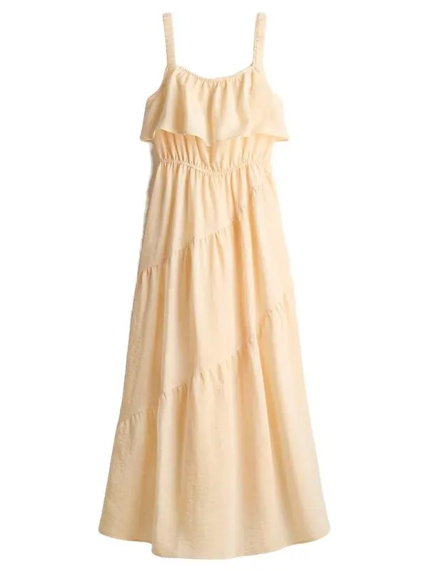 H&m Flounced Tiered Midi Dress - Light Yellow