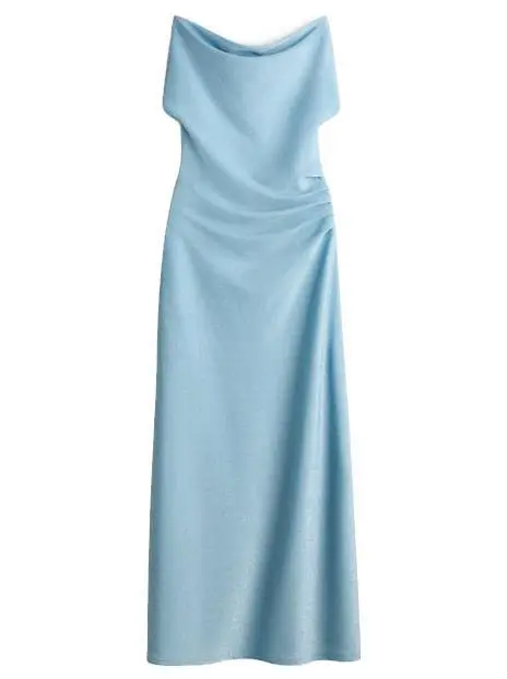 H&m Glittery Halterneck Maxi Dress - Light Blue