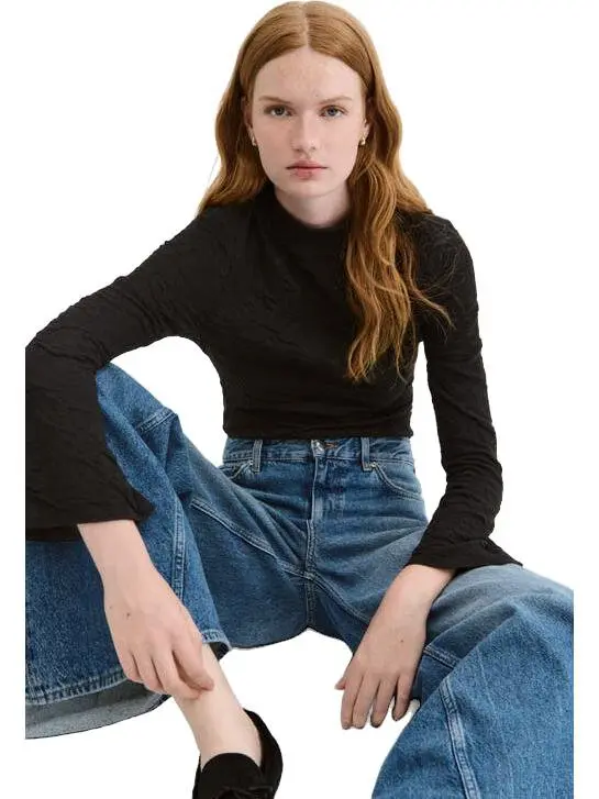 H&m Cut-out Jacquard Jersey Top - Black