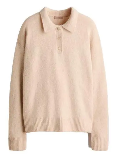 H&m Cable-knit Polo Jumper With V-neck Opening - Beige