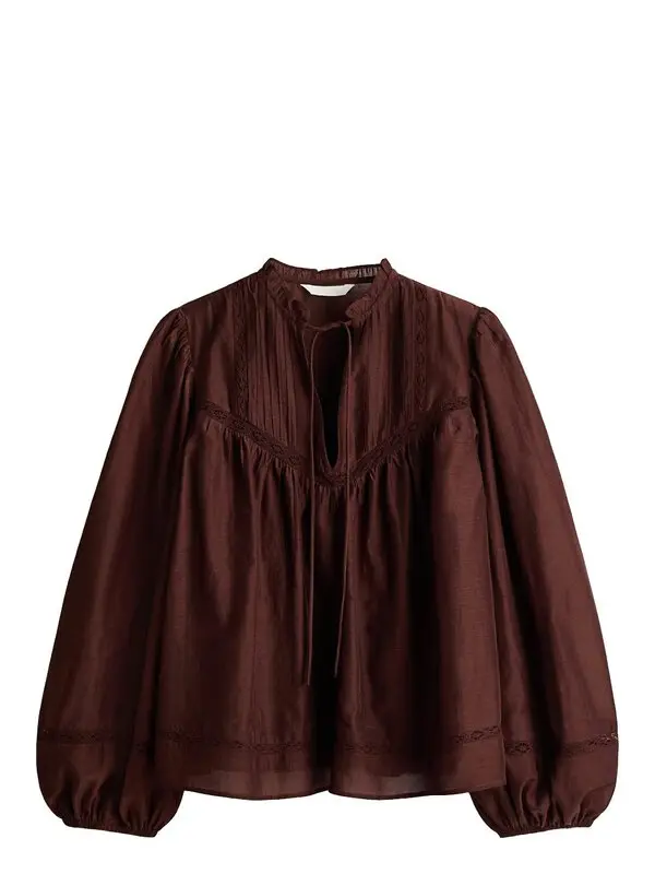 H&m Lace-inset Viscose-blend Blouse - Dark Brown