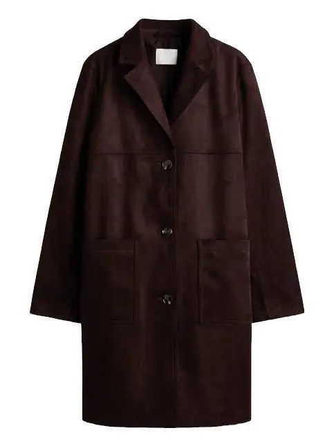 H&m Knee-length Coat With Notched Lapel And Patch Pockets - Dark Brown