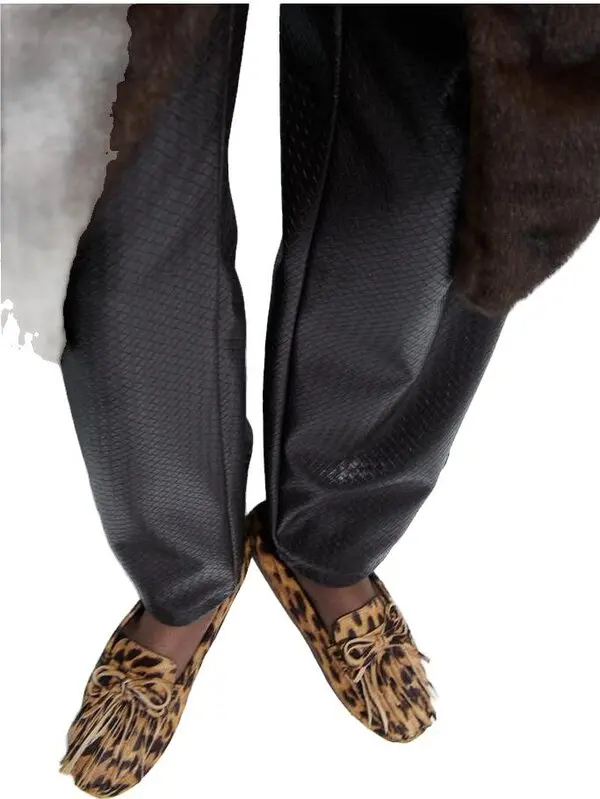 H&m Fringed Loafers With Beaded Bow Detailing - Beige/faux Leopard