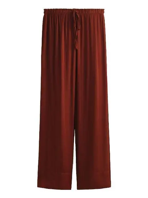 H&m Wide Leg Drawstring Trousers - Rust Brown