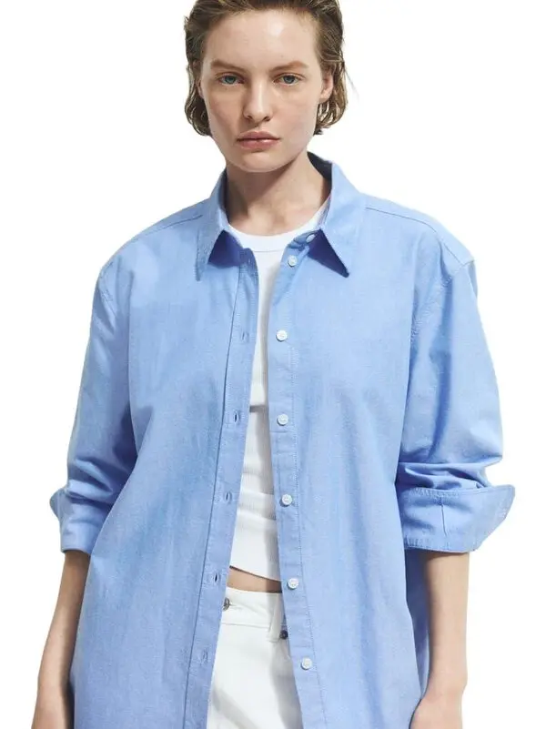 H&m Oxford Cotton Shirt With Button-up Front And Dropped Shoulders - Blue