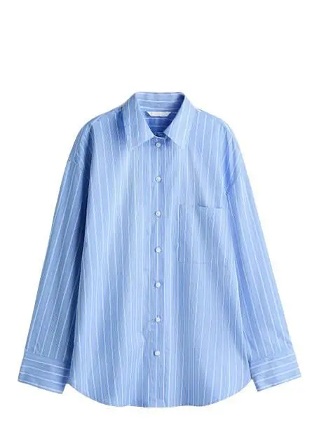 H&m Oversized Poplin Striped Shirt - Blue/striped