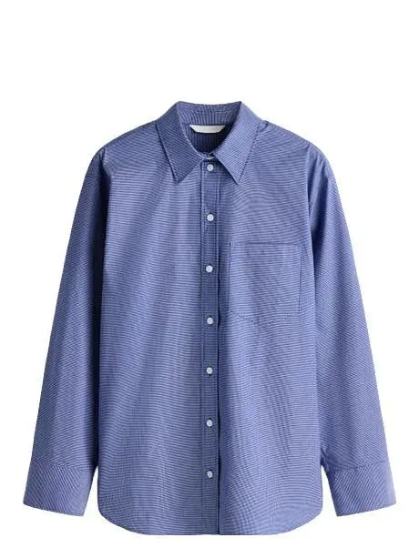 H&m Oversized Cotton Poplin Shirt - Blue/checked