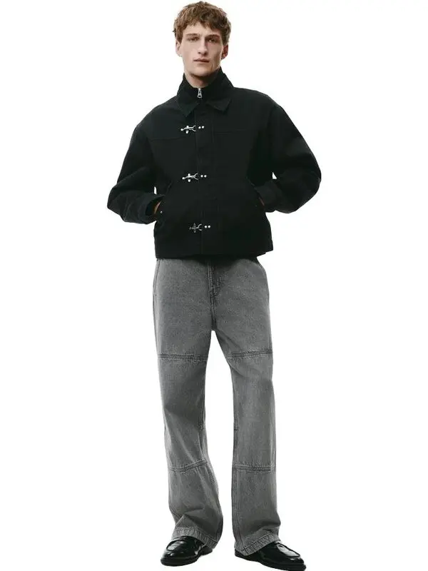 H&m Loose Fit Worker Jeans In Rigid Cotton Denim - Gray