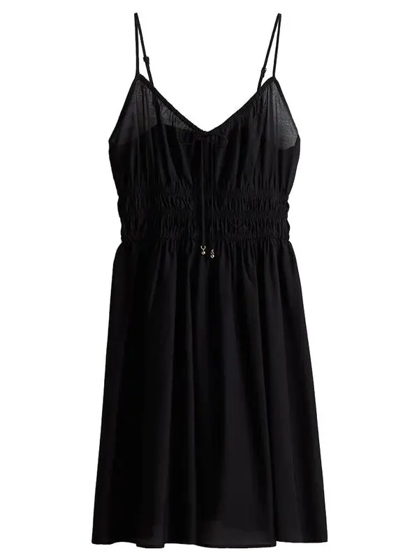H&m Smocked Strappy Printed Mini Dress - Black