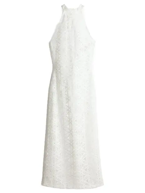 H&m Floral Lace Halterneck Maxi Dress - Ivory