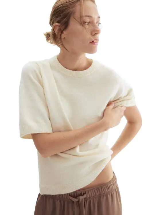 H&m Knitted T-shirt With Drop Shoulders - Cream