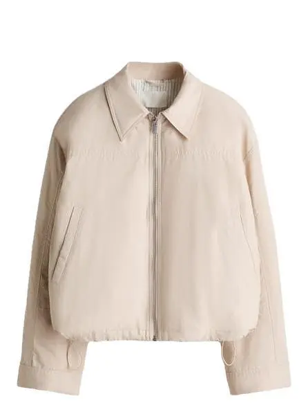 H&m Padded Bomber Jacket With Zip-up Front And Drawstring Hem - Light Beige